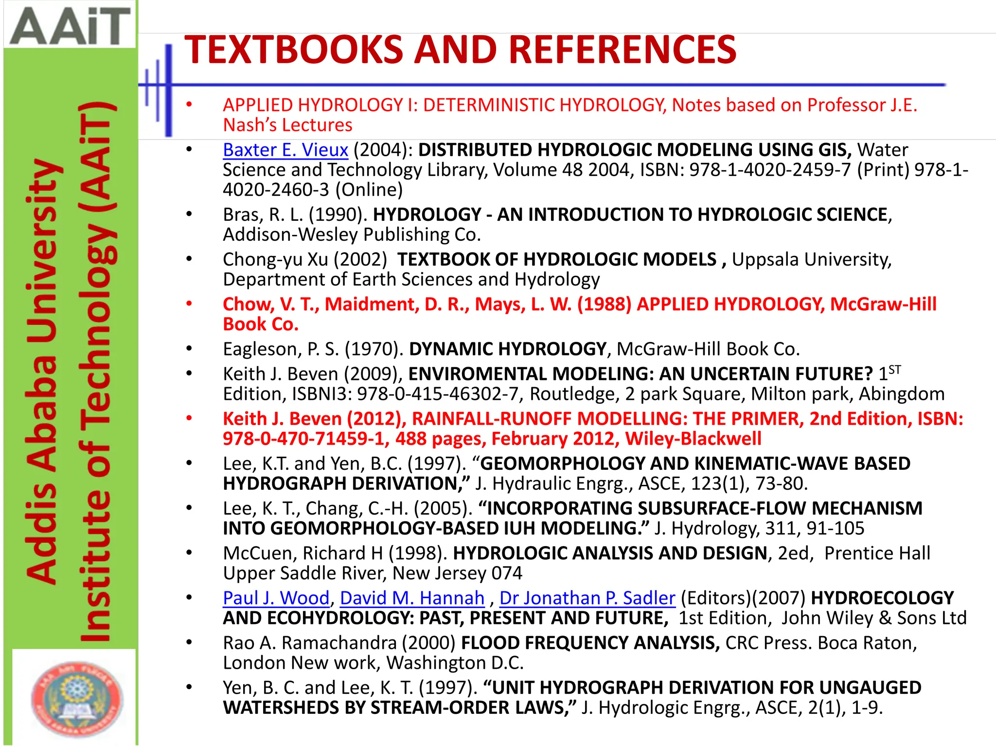 AH-Course description of surface hydrology | PDF