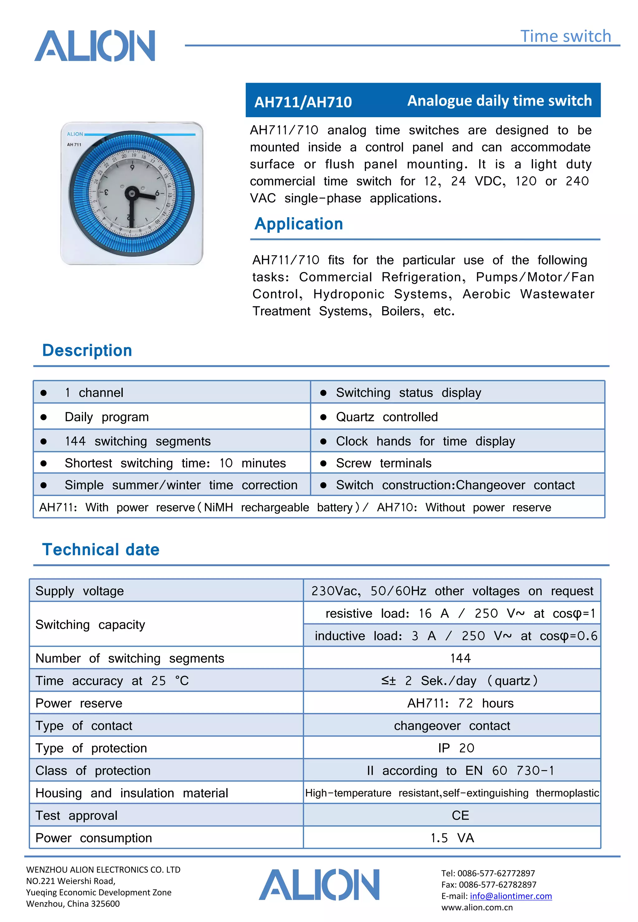 AH711 analogue daily time switch | PDF