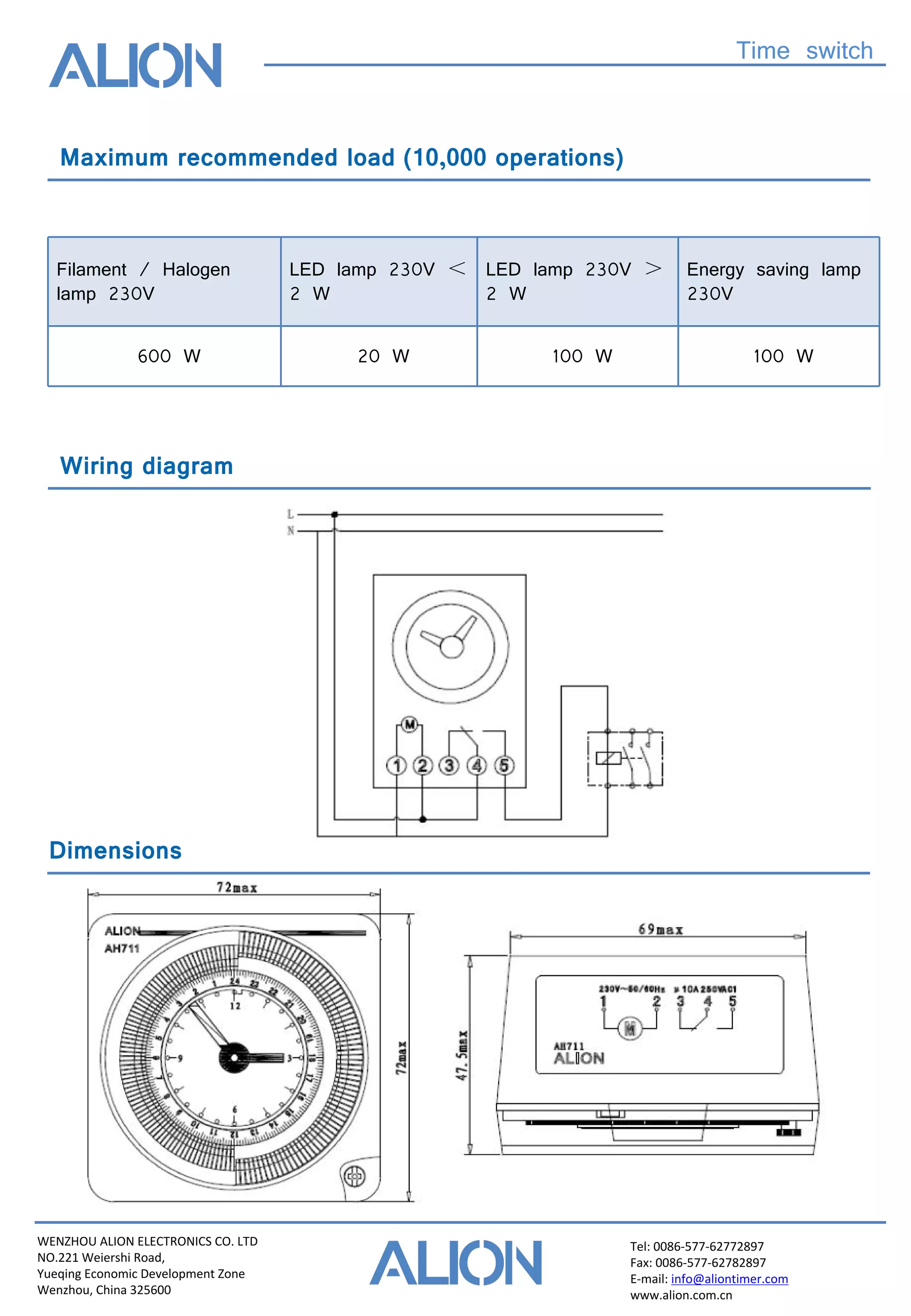 AH711 analogue daily time switch | PDF