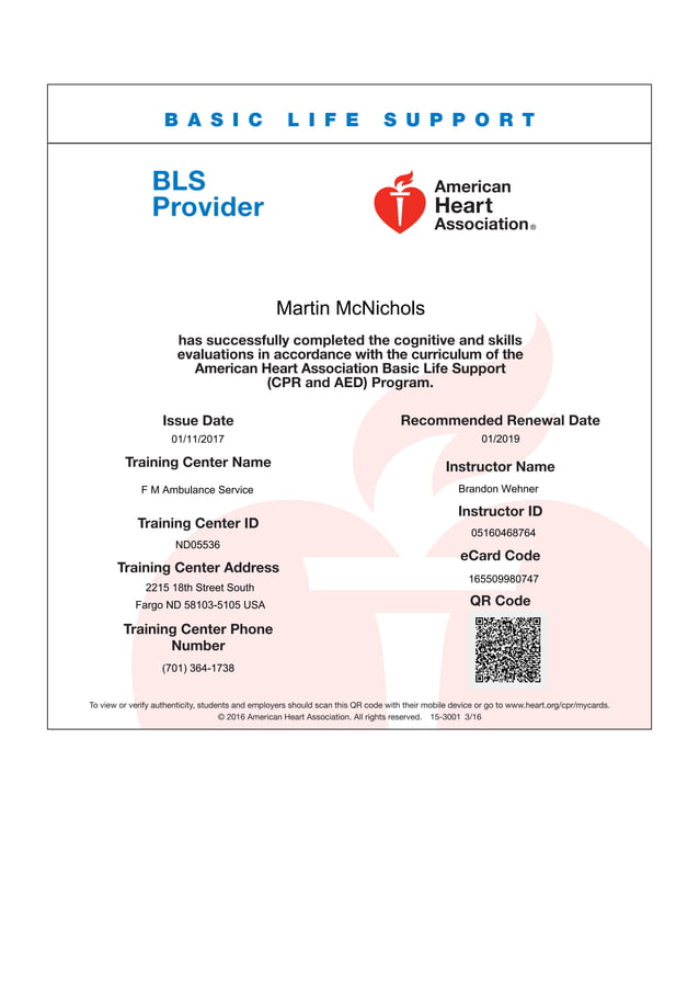 Basic Life Support Certificate | PDF
