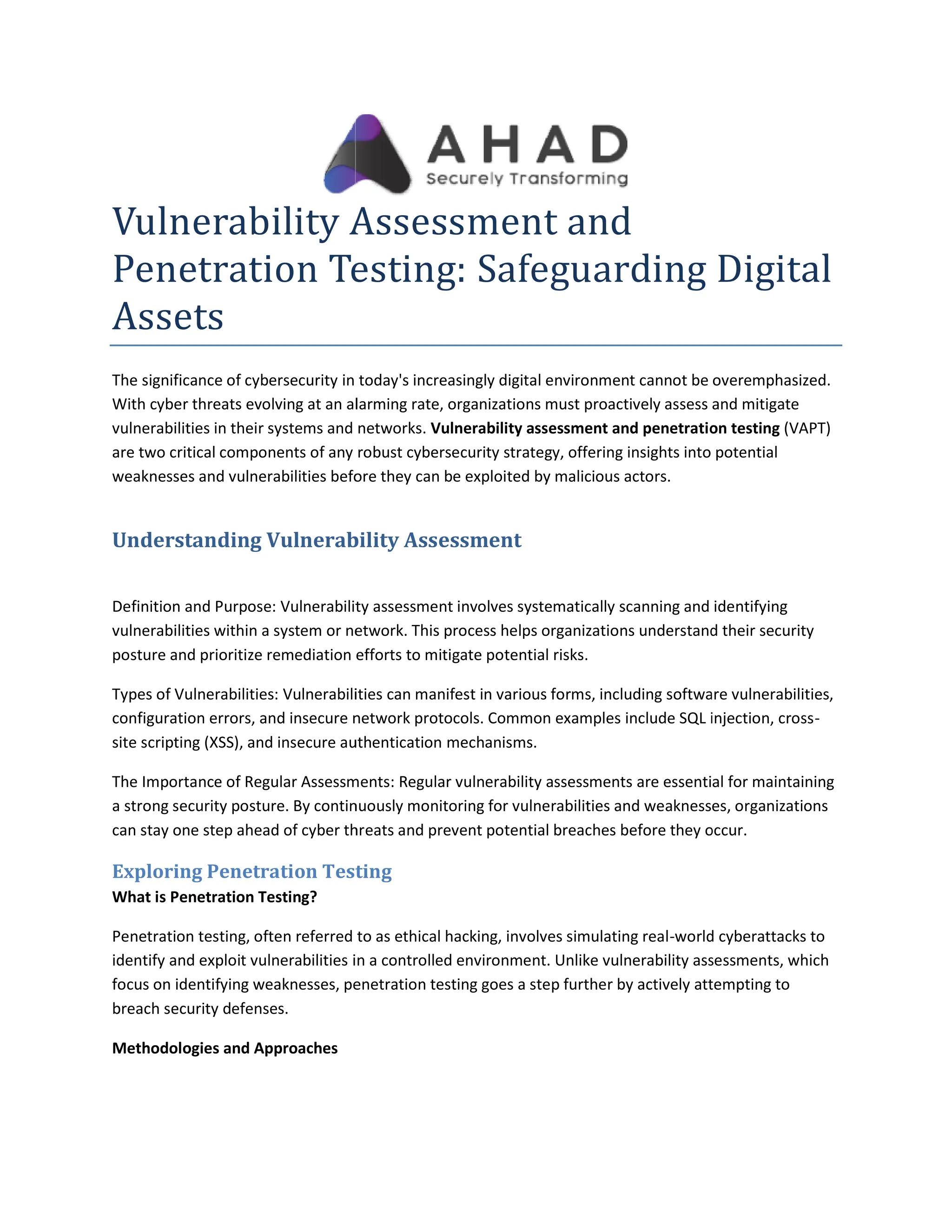 Vulnerability Assessment and Penetration Testing: Safeguarding Digital ...