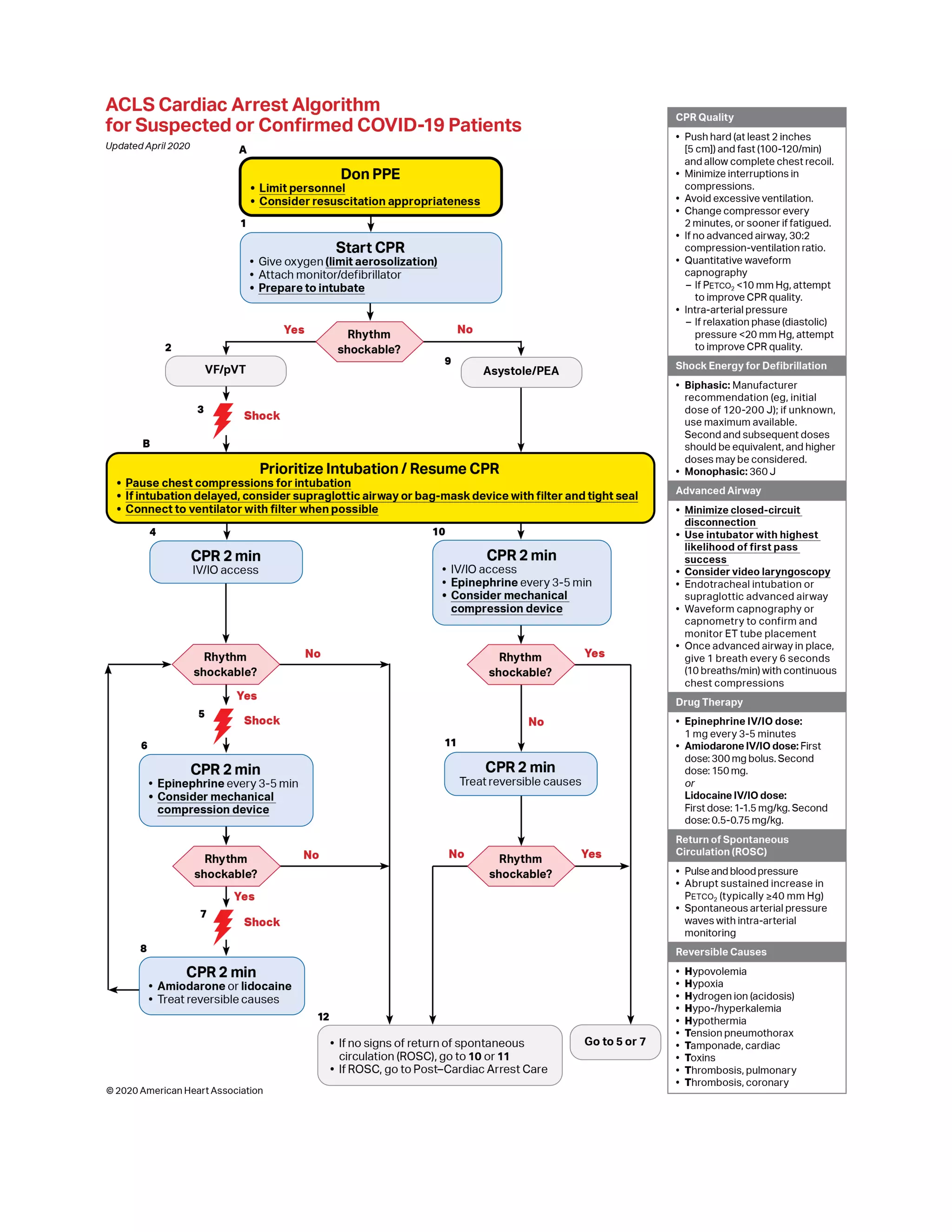 Algorithms AHA ACLS BLS Interim Guidelines for COVID | PDF
