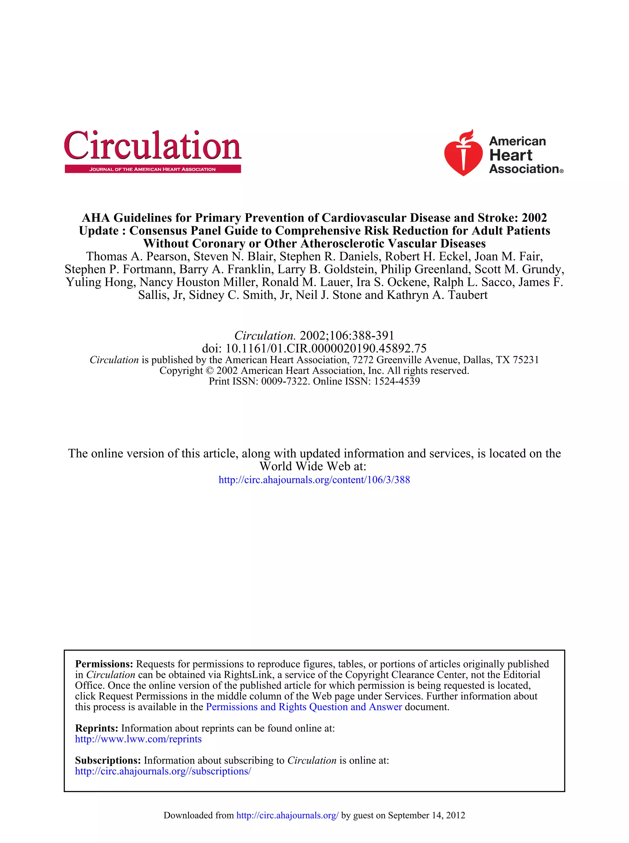 Aha guidelines for primary prevention of cardiovascular disease and ...