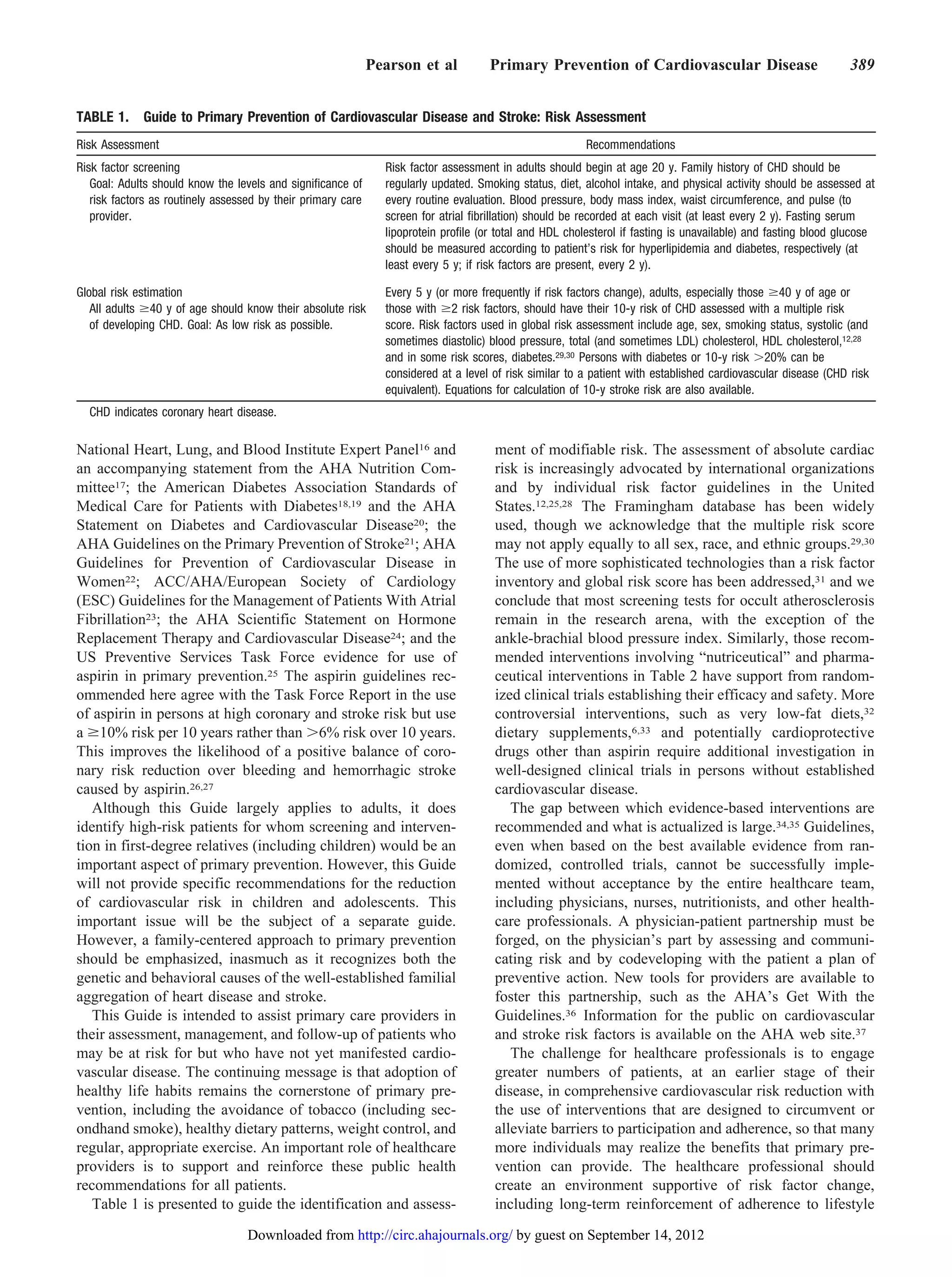 Aha guidelines for primary prevention of cardiovascular disease and ...