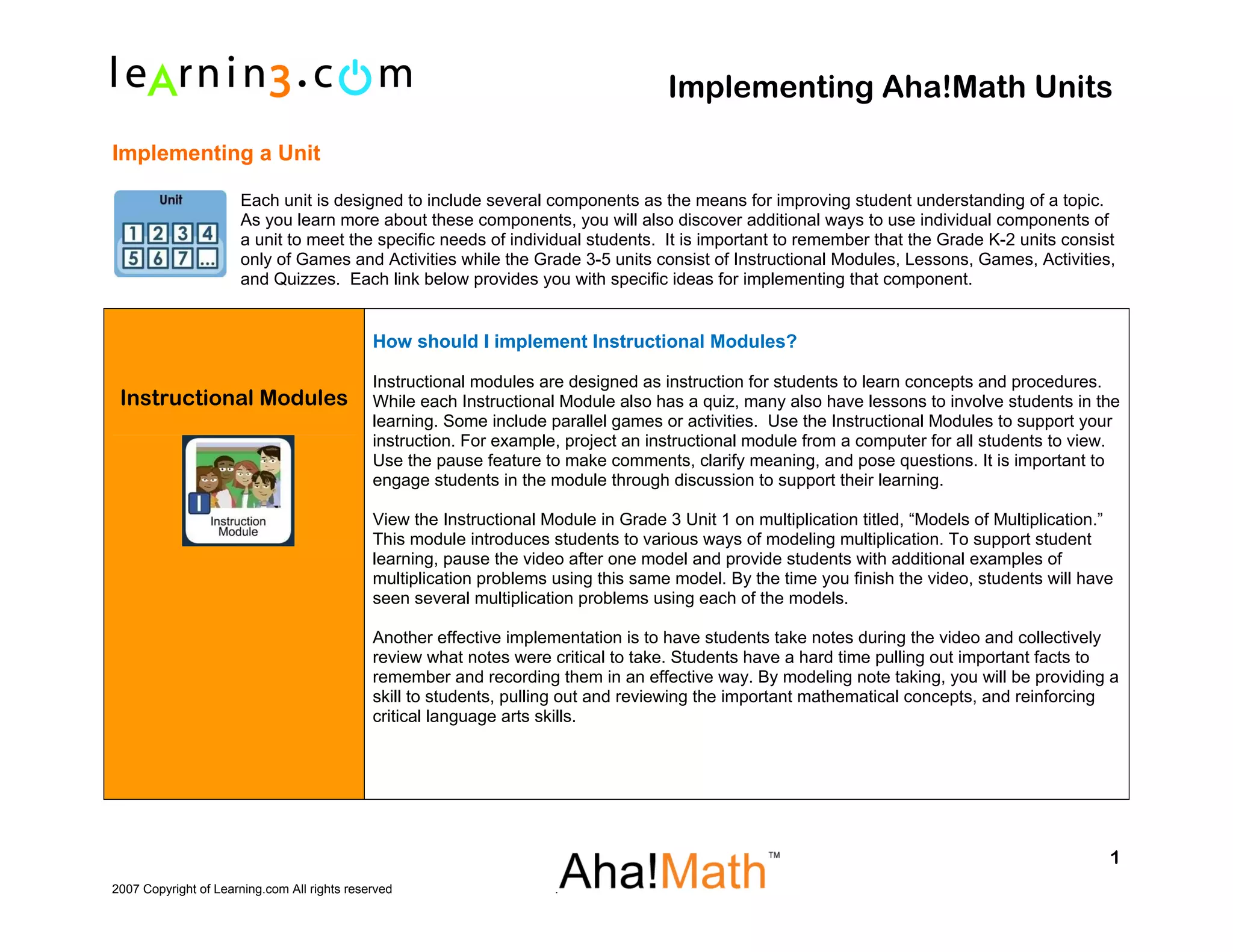 Aha!Math Implementing Units | PPT