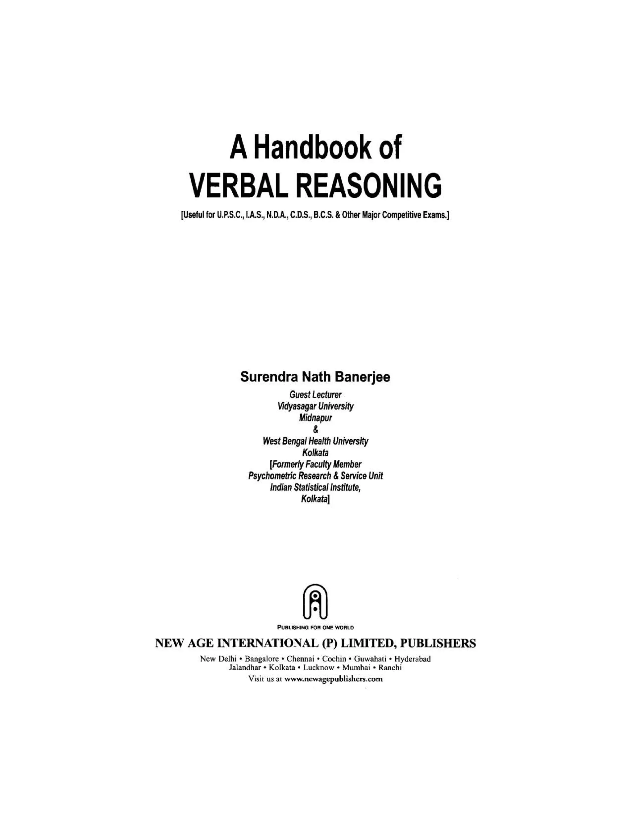 A Handbook of verbal reasoning.pdf | Educational Assessment | Education