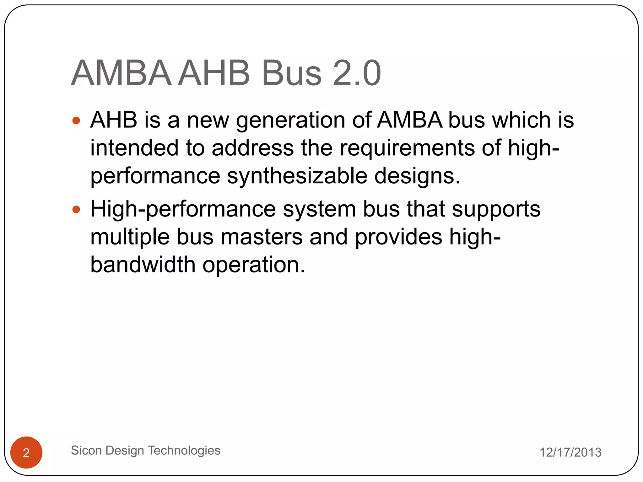 AMBA Ahb 2.0 | PPTX | Computer Networking | Computing