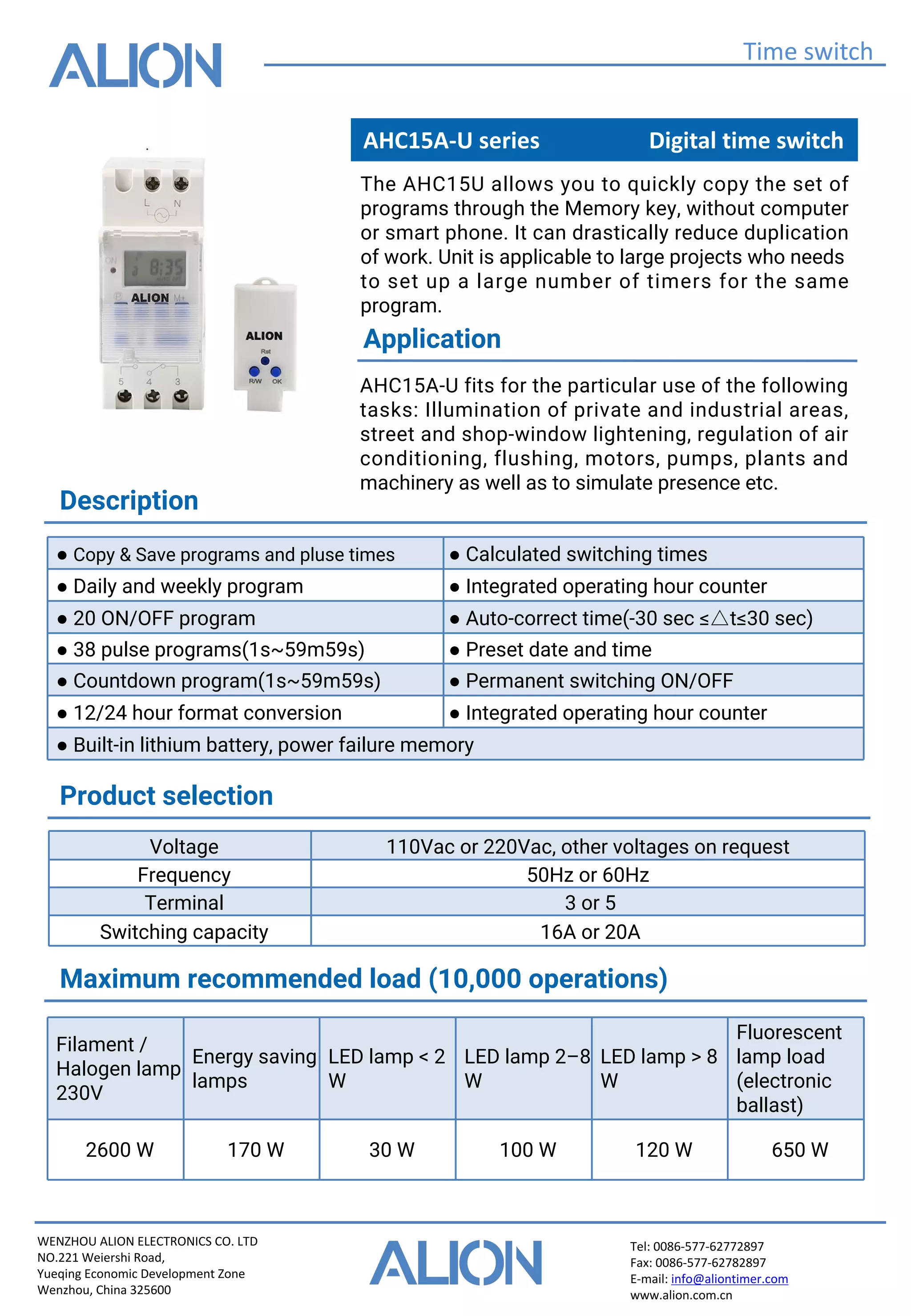 AHC15A-U series digital weekly time switch | PDF