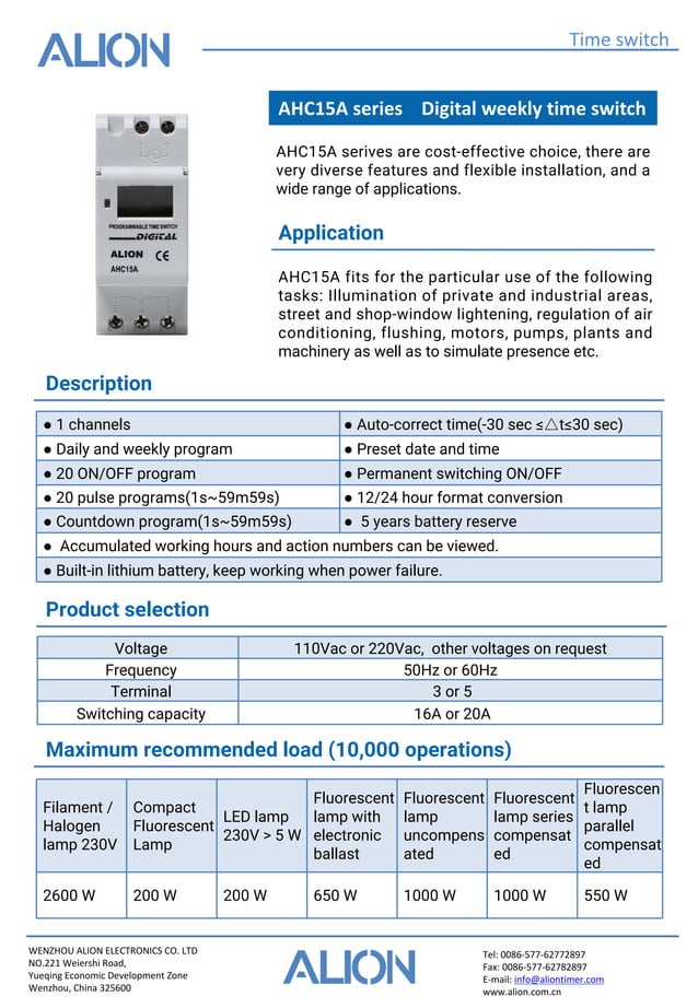 AHC15A series digital weekly time switch | PDF