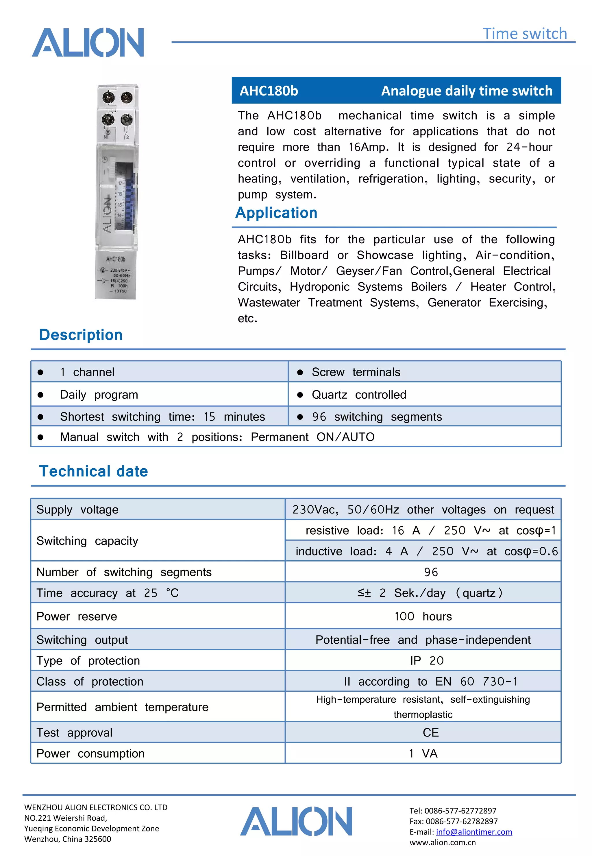 AHC180b analogue daily time switch | PDF