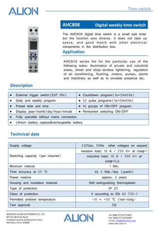 AHC808 digital weekly time switch | PDF