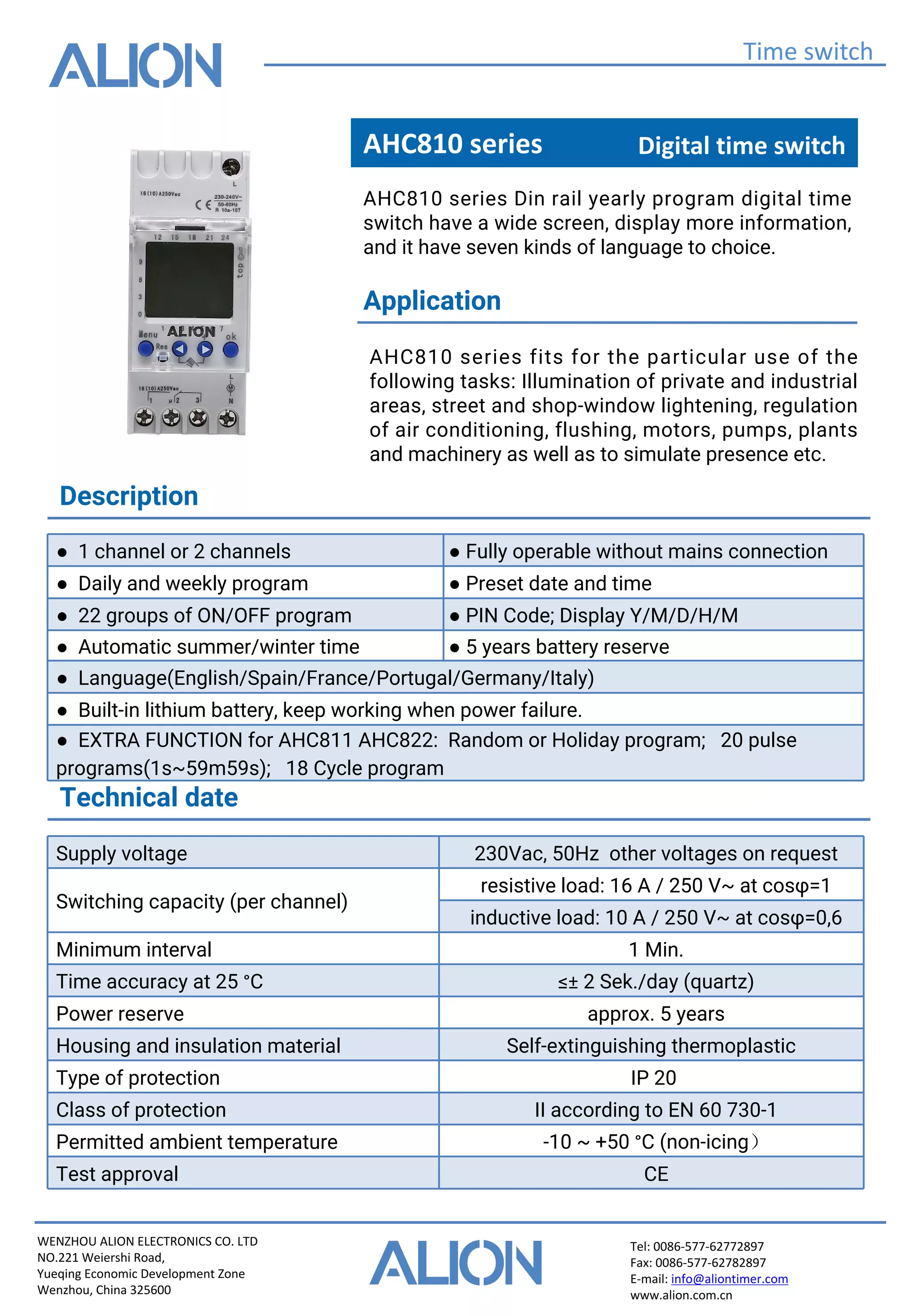 AHC810 series digital weekly time switch | PDF