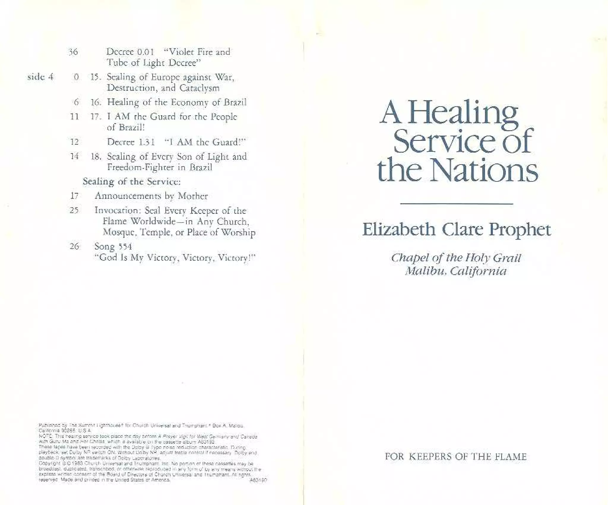 The Summit Lighthouse: A healing service of the nations liner notes | PDF