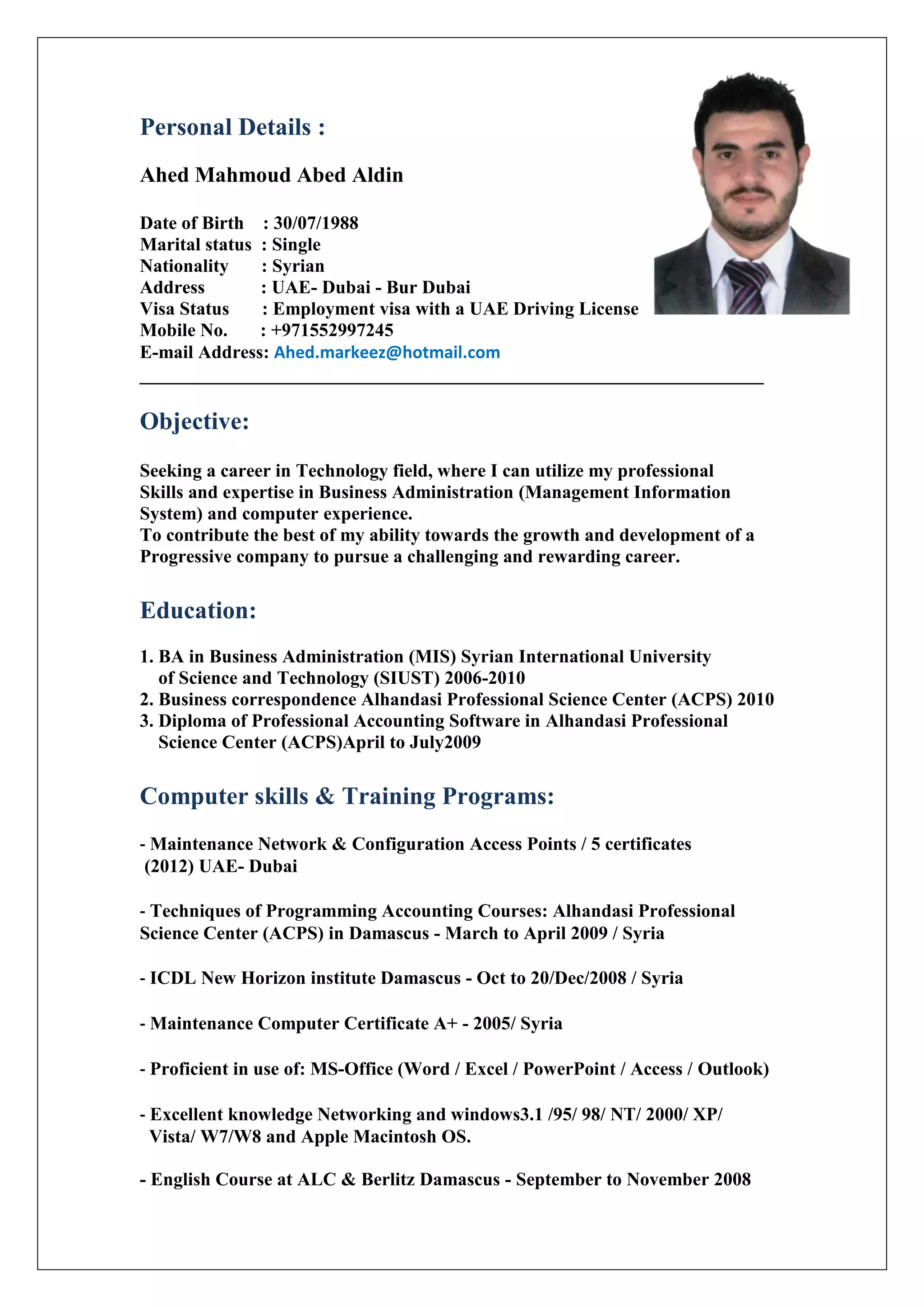 Ahed s cv_2013 | DOC