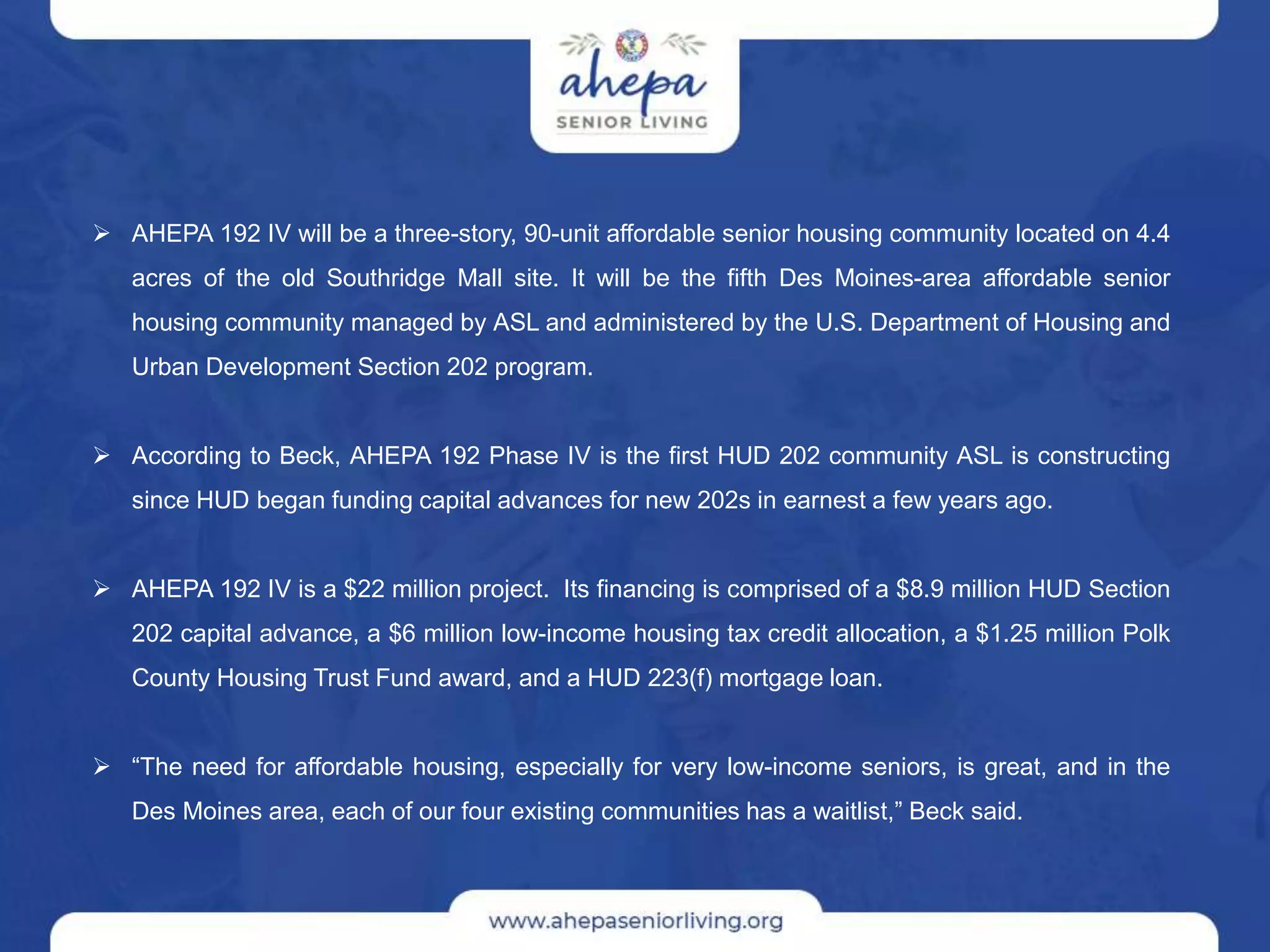 AHEPA Senior Living breaks ground on fifth Des Moines area community | PPTX