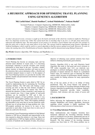 A heuristic approach for optimizing travel planning using genetics algorithm | PDF