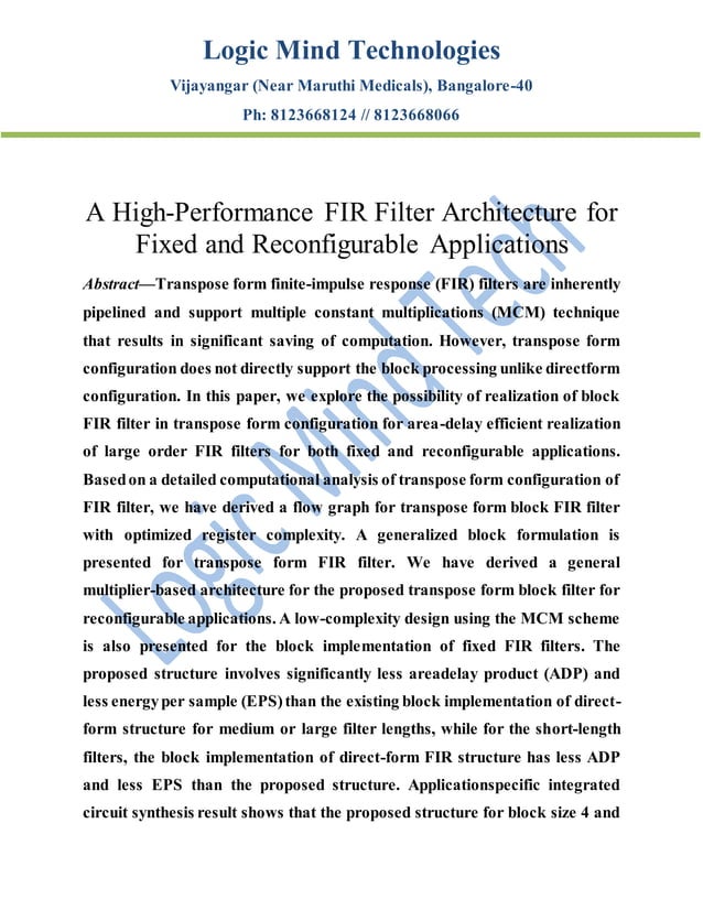 A high performance fir filter architecture for | PDF