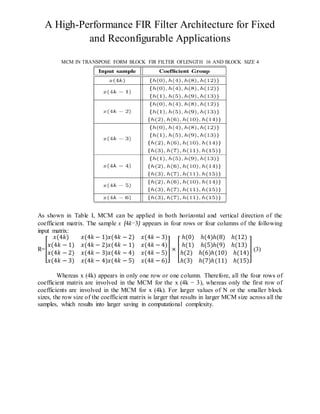A high performance fir filter architecture for fixed and reconfigurable ...
