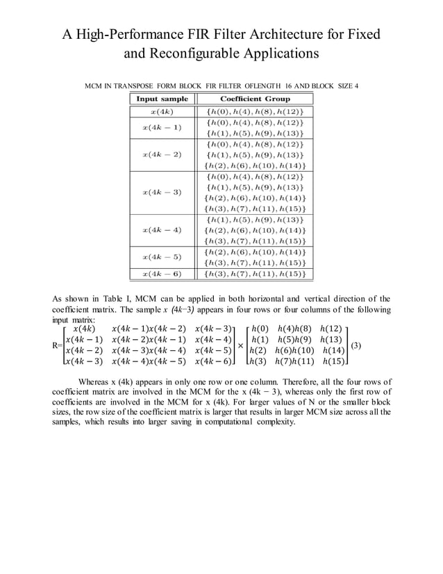 A High Performance Fir Filter Architecture For Fixed And Reconfigurable