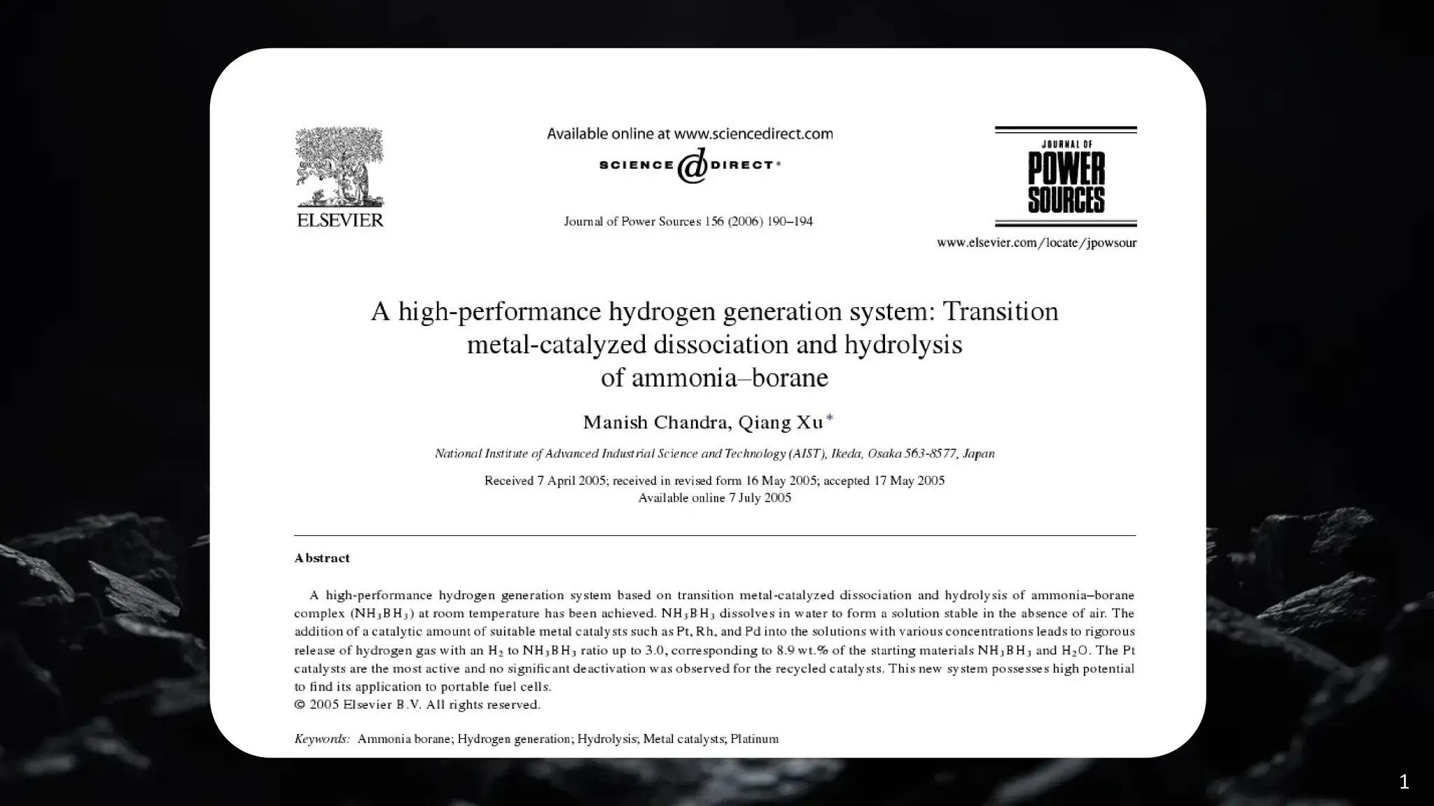 A High-Performance Hydrogen Generation System: Transition Metal ...