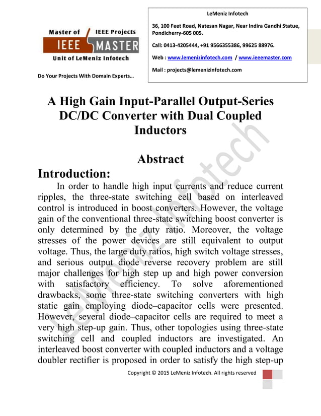 A high gain input parallel output-series dcdc converter with dual coupled inductors | PDF ...