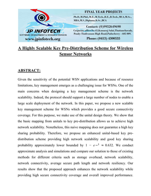 A highly scalable key pre distribution scheme for wireless sensor networks | PDF
