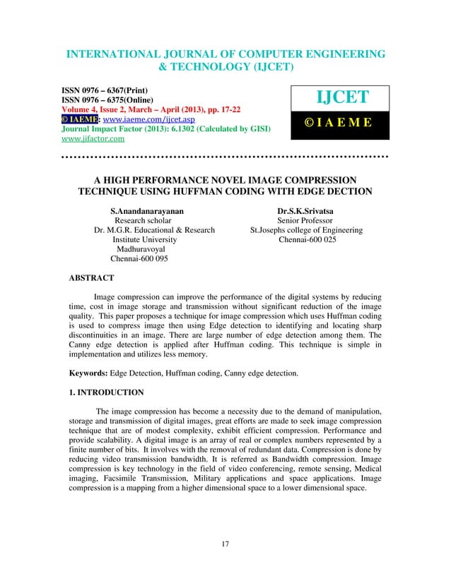 A high performance novel image compression technique using huffman ...