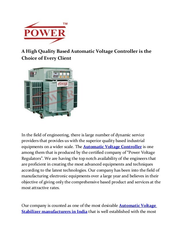 A high quality based automatic voltage controller is the choice of ...