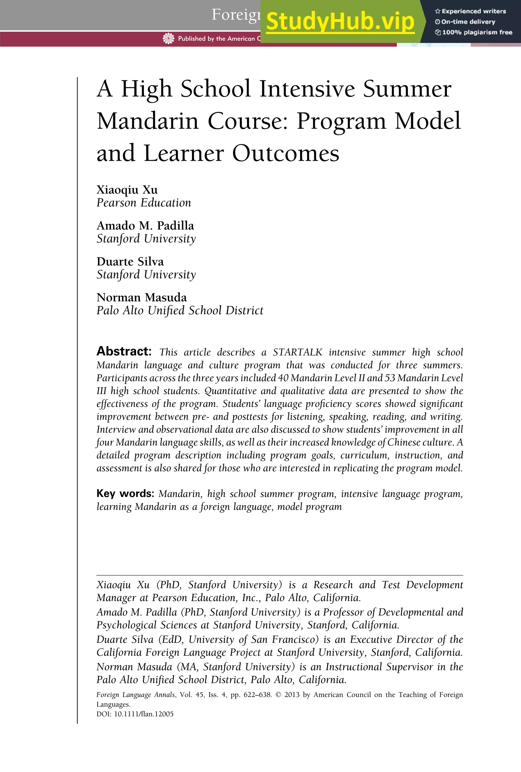 A High School Intensive Summer Mandarin Course Program Model And ...