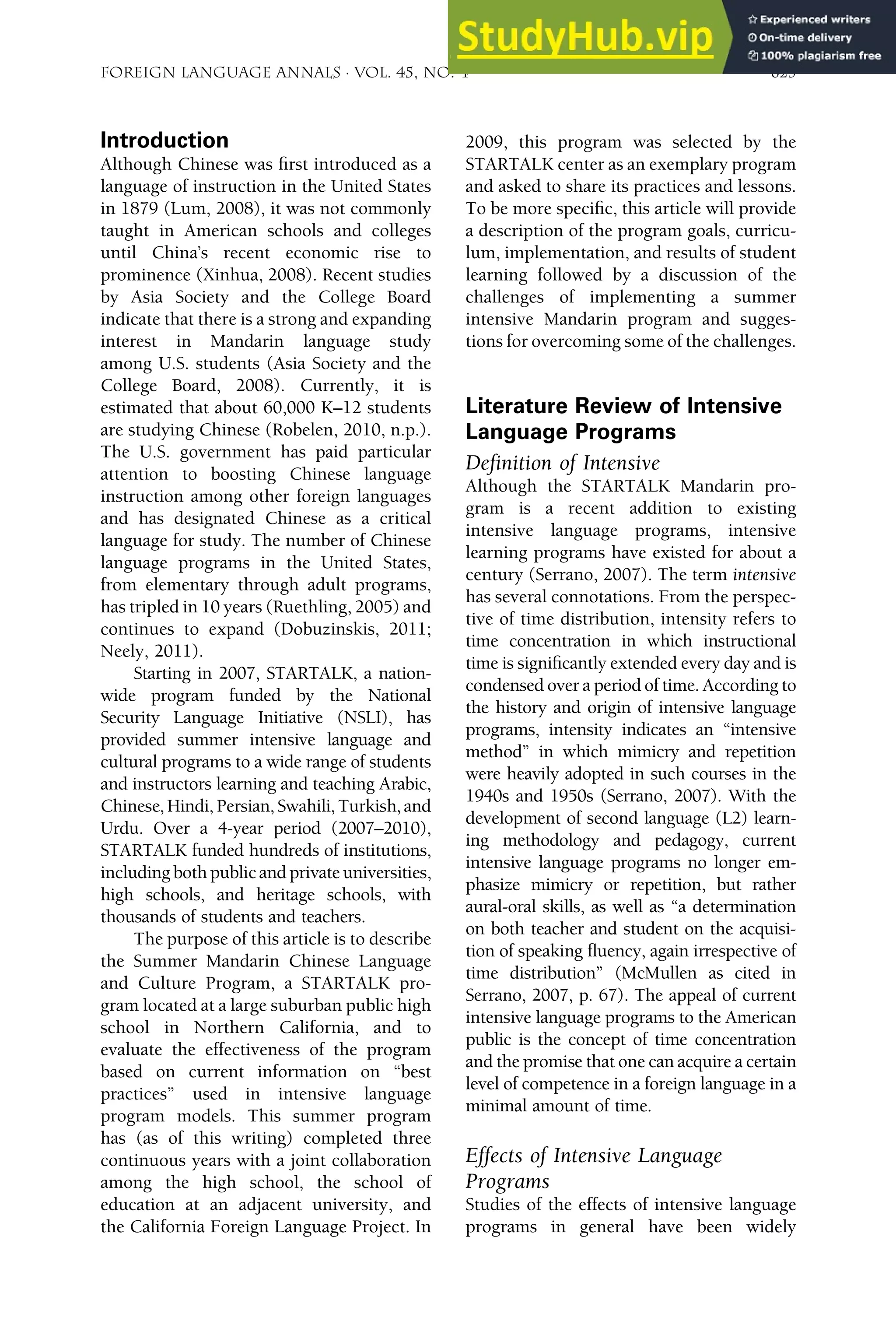 A High School Intensive Summer Mandarin Course Program Model And ...