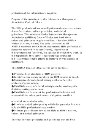AHIMA Code of Ethics Preamble The ethical obligations .docx