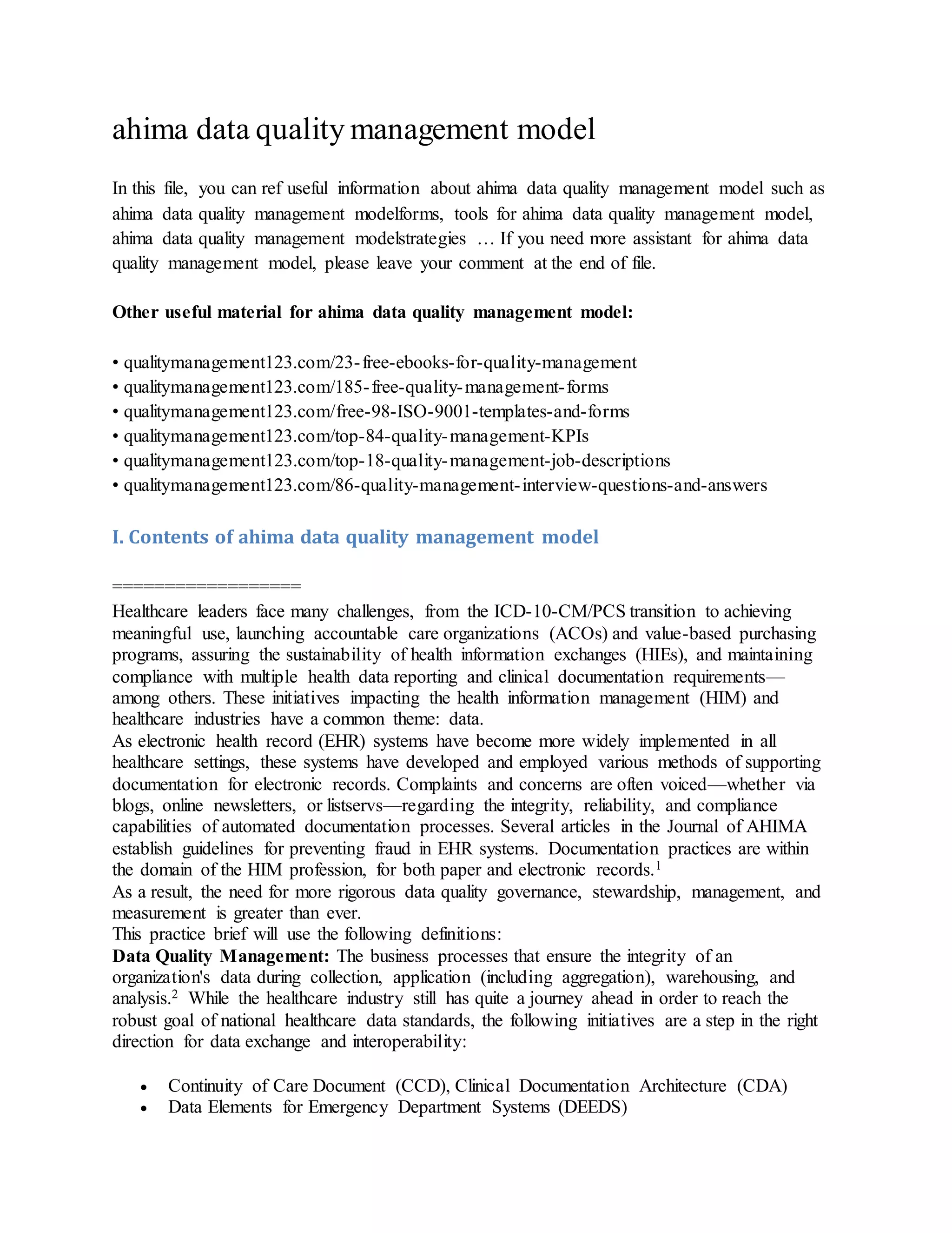 Ahima data quality management model | DOCX