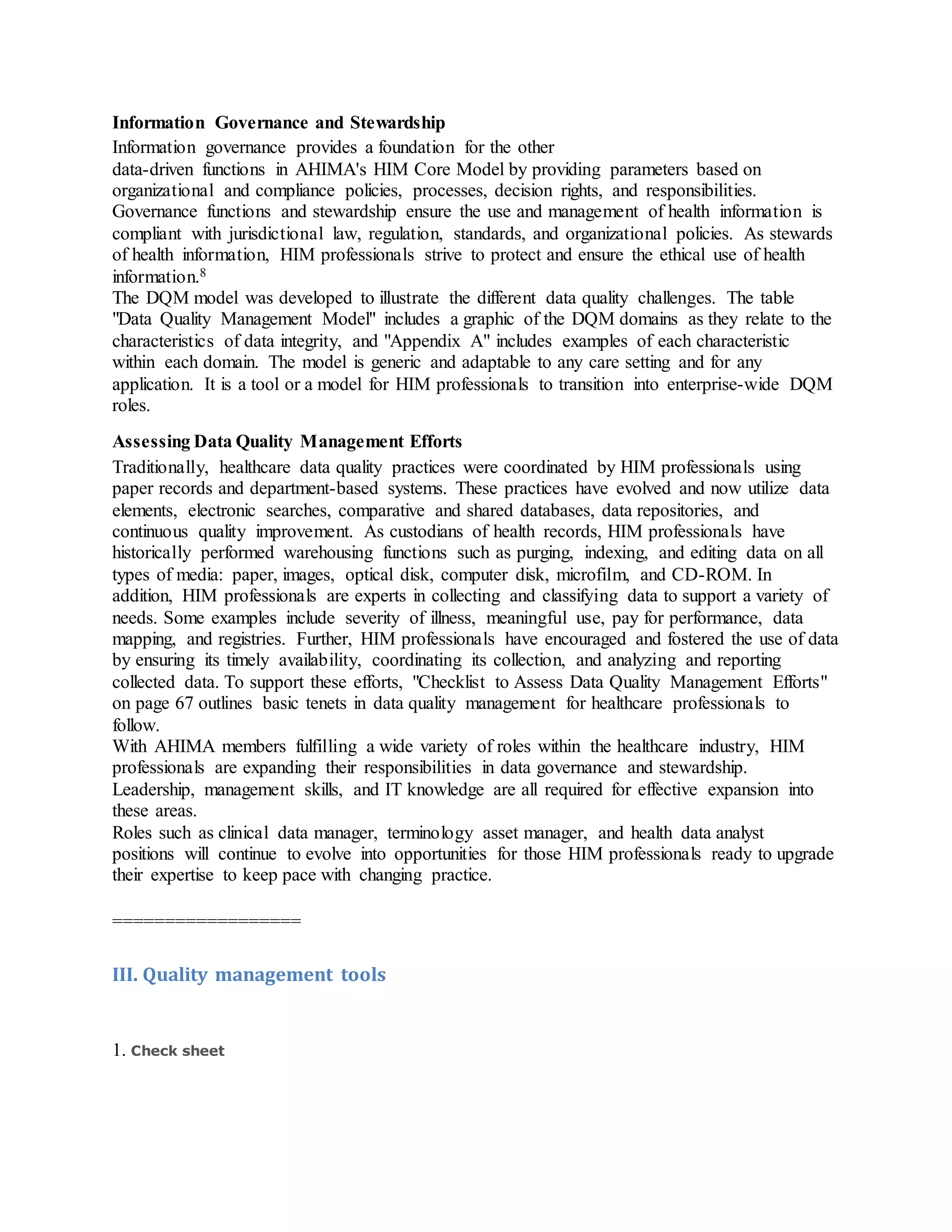 Ahima data quality management model | DOCX