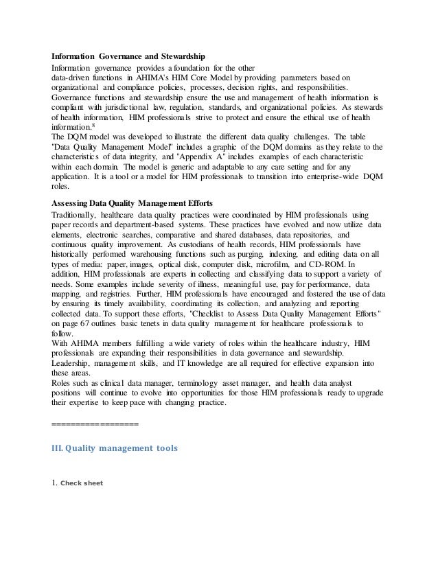 Ahima data quality management model