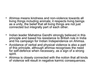 Ahimsa in jainism, buddhism and hinduism | PPT