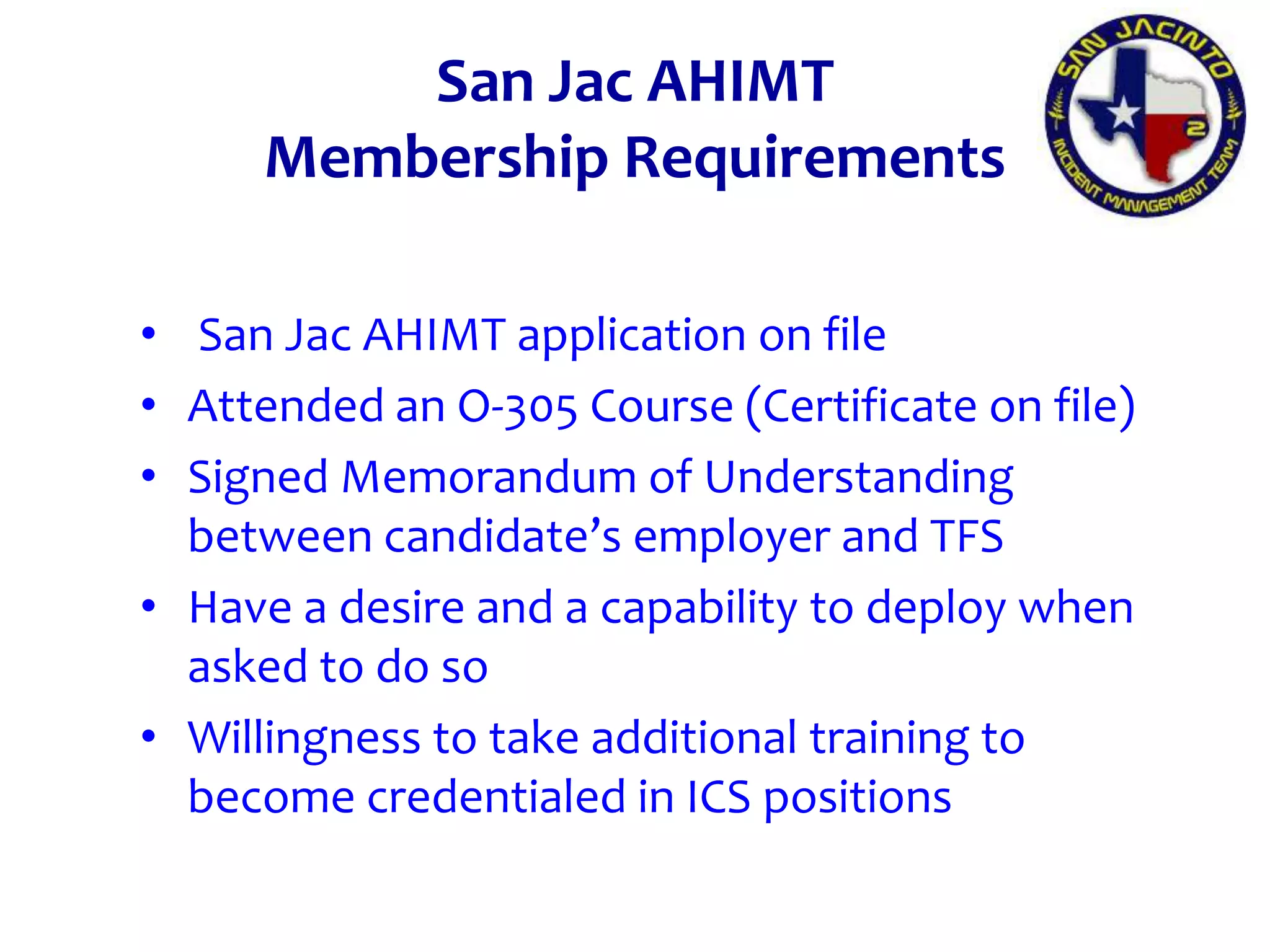 The San Jacinto All Hazards Incident Management Team (AHIMT) | PPTX