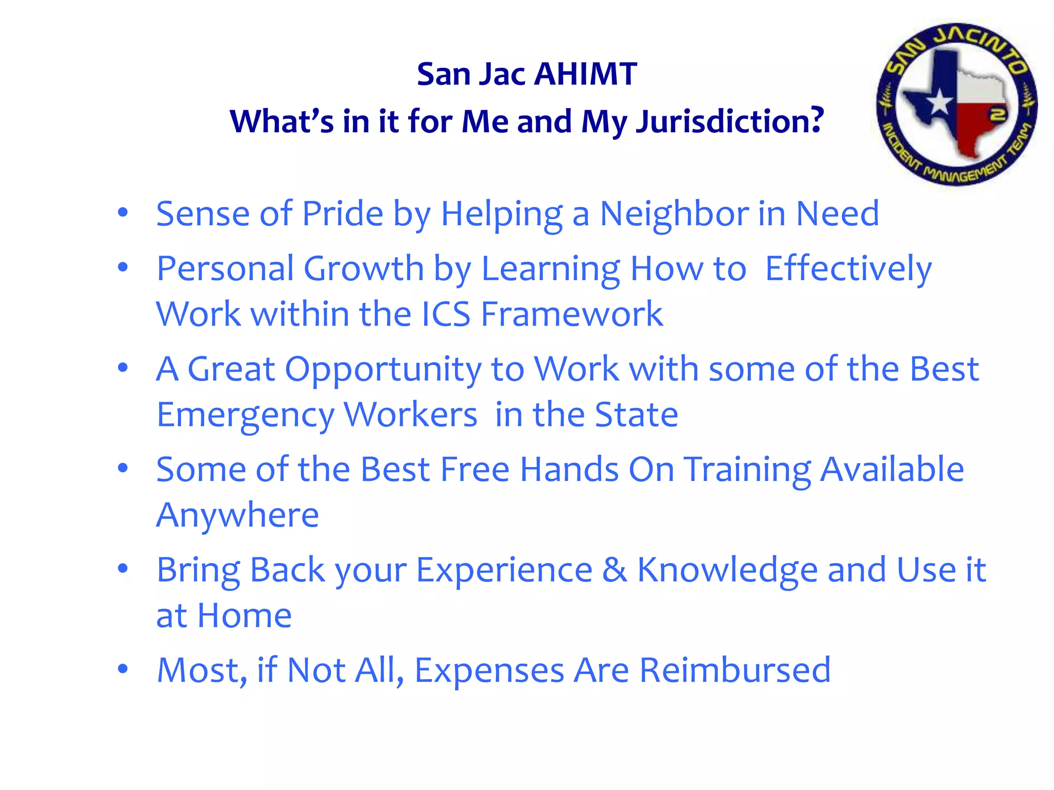 The San Jacinto All Hazards Incident Management Team (AHIMT) | PPTX
