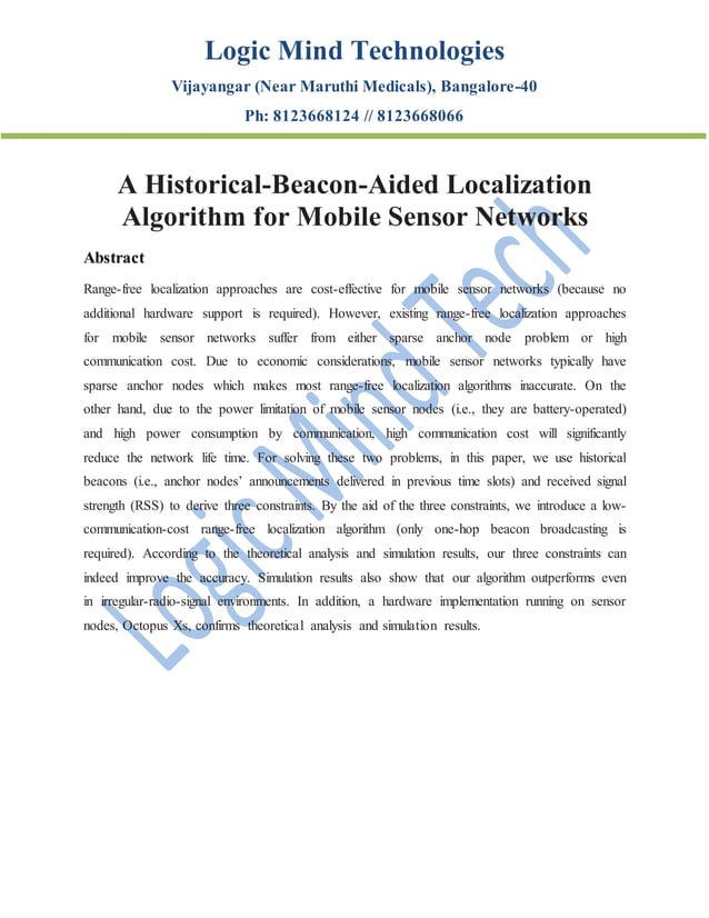 A historical beacon-aided localization algorithm for mobile sensor networks | PDF