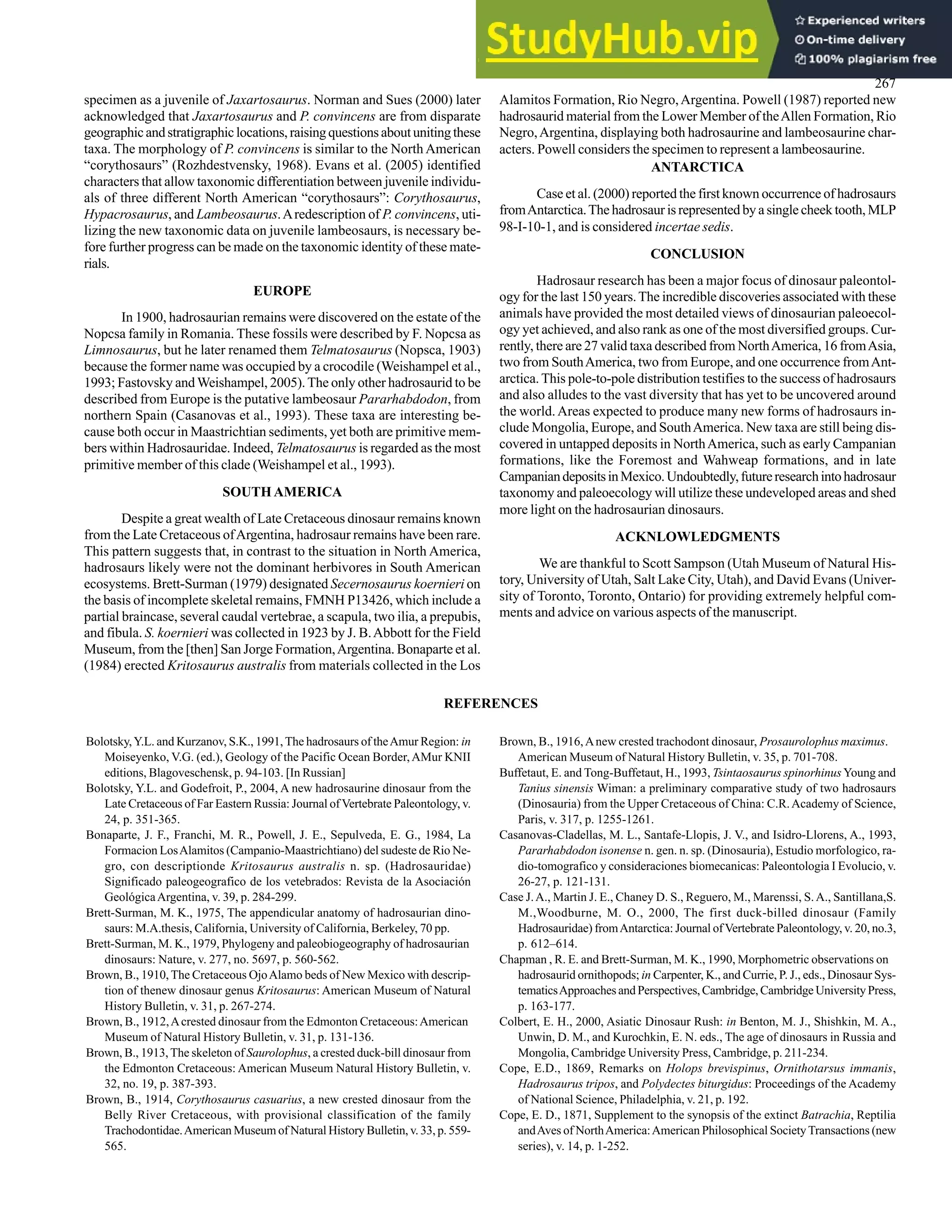 A HISTORICAL AND BIOGEOGRAPHICAL EXAMINATION OF HADROSAURIAN DINOSAURS ...