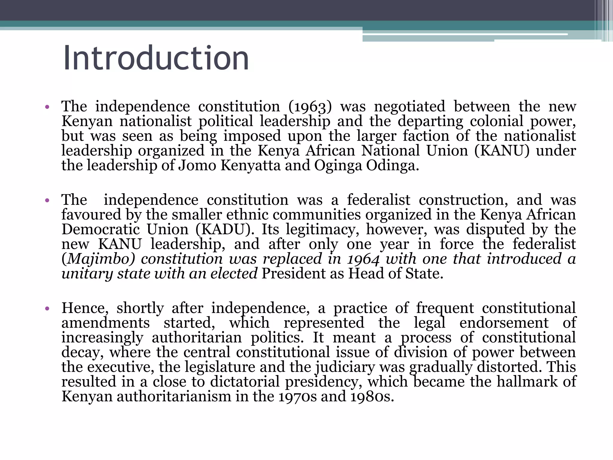 A historical background to kenya’s constitutional reform process | PPTX