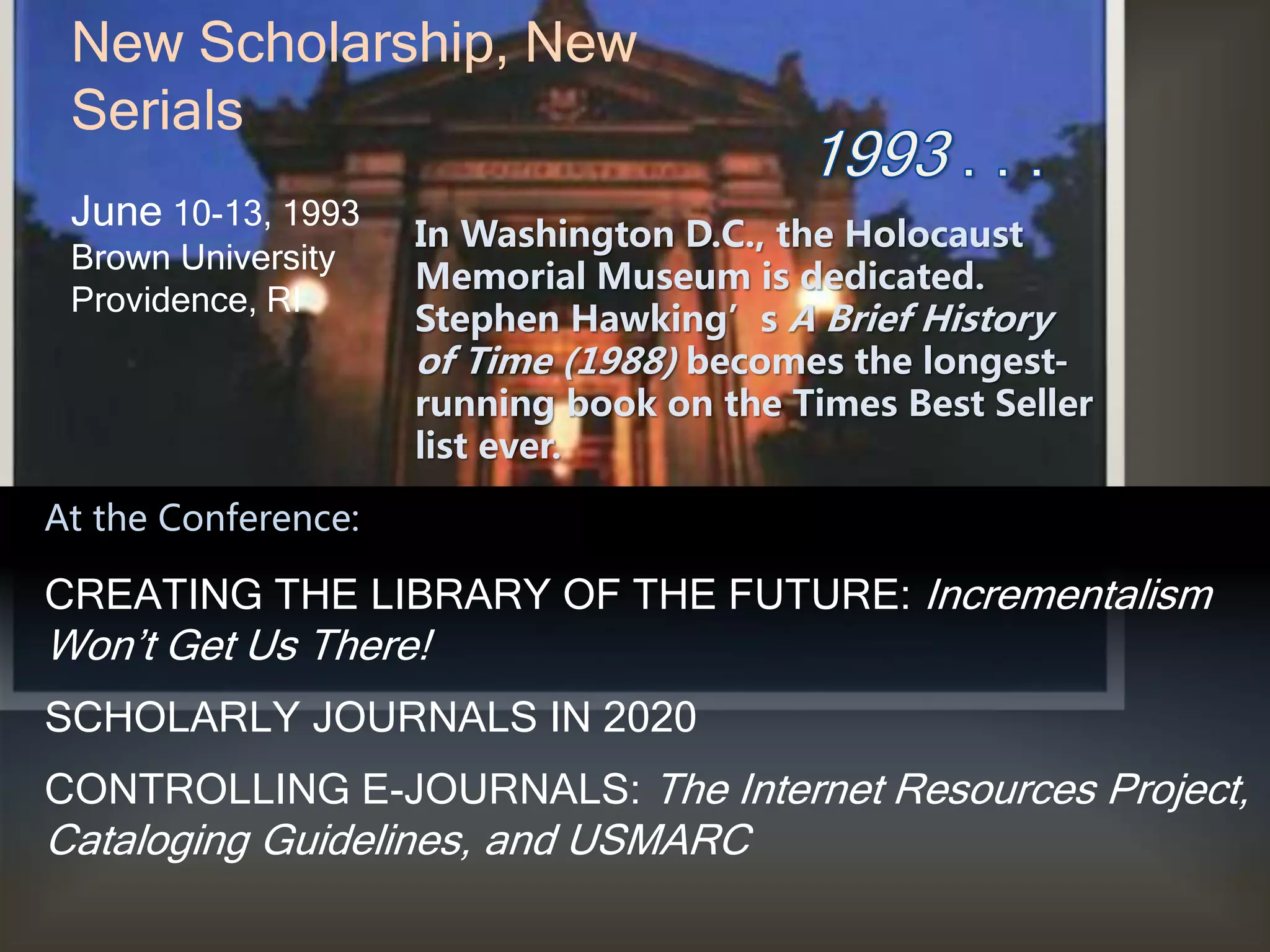 A historical timeline of NASIG 1986-2015 | PPT