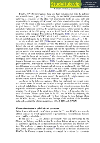 A History Of Chinese Global Internet Governance And Its Relations With ITU And ICANN | PDF