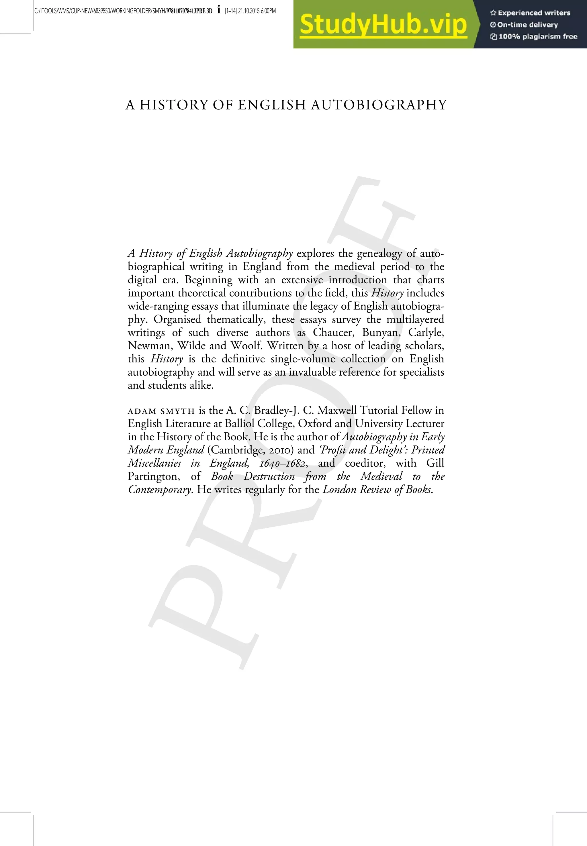 A History Of English Autobiography (Cambridge University Press, 2016 ...