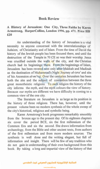 Book Review: A History of Jerusalem: One City, Three Faiths by Karen ...