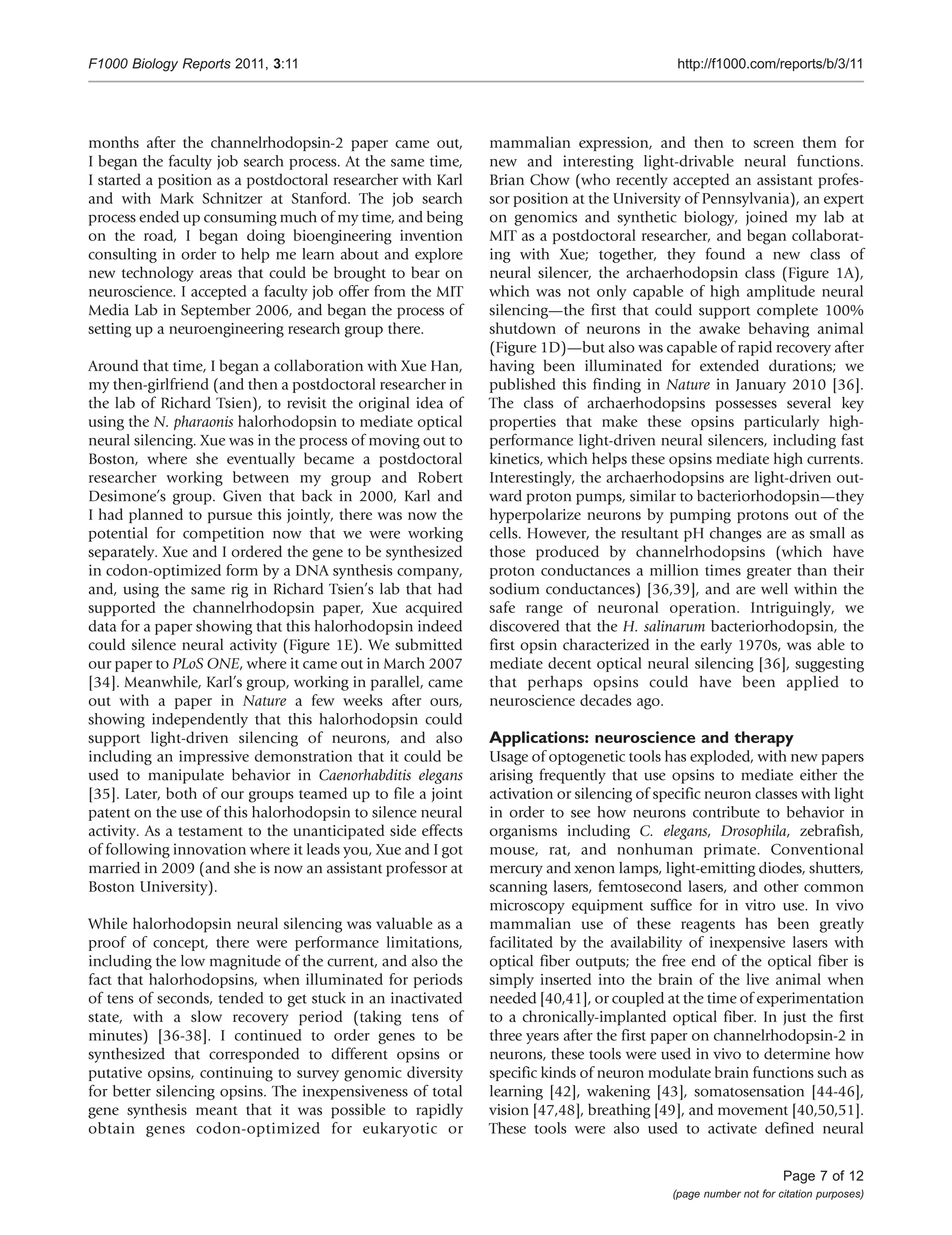 A history of optogenetics the development of tools for controlling ...