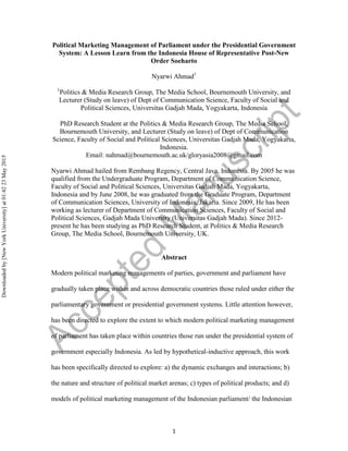 Political Marketing Management of Parliament Under the Presidential ...