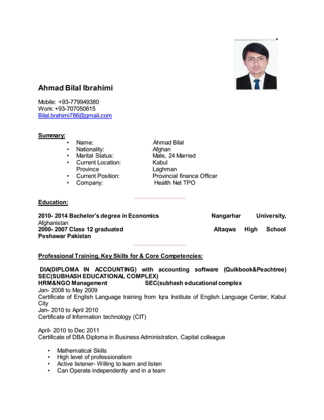 Ahmad bilal ibrahimi update cv1111 | DOCX