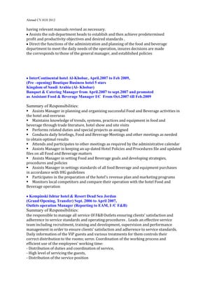Ahmad hashem cv. & covering letter 2012.12 | Hospitality Industry ...