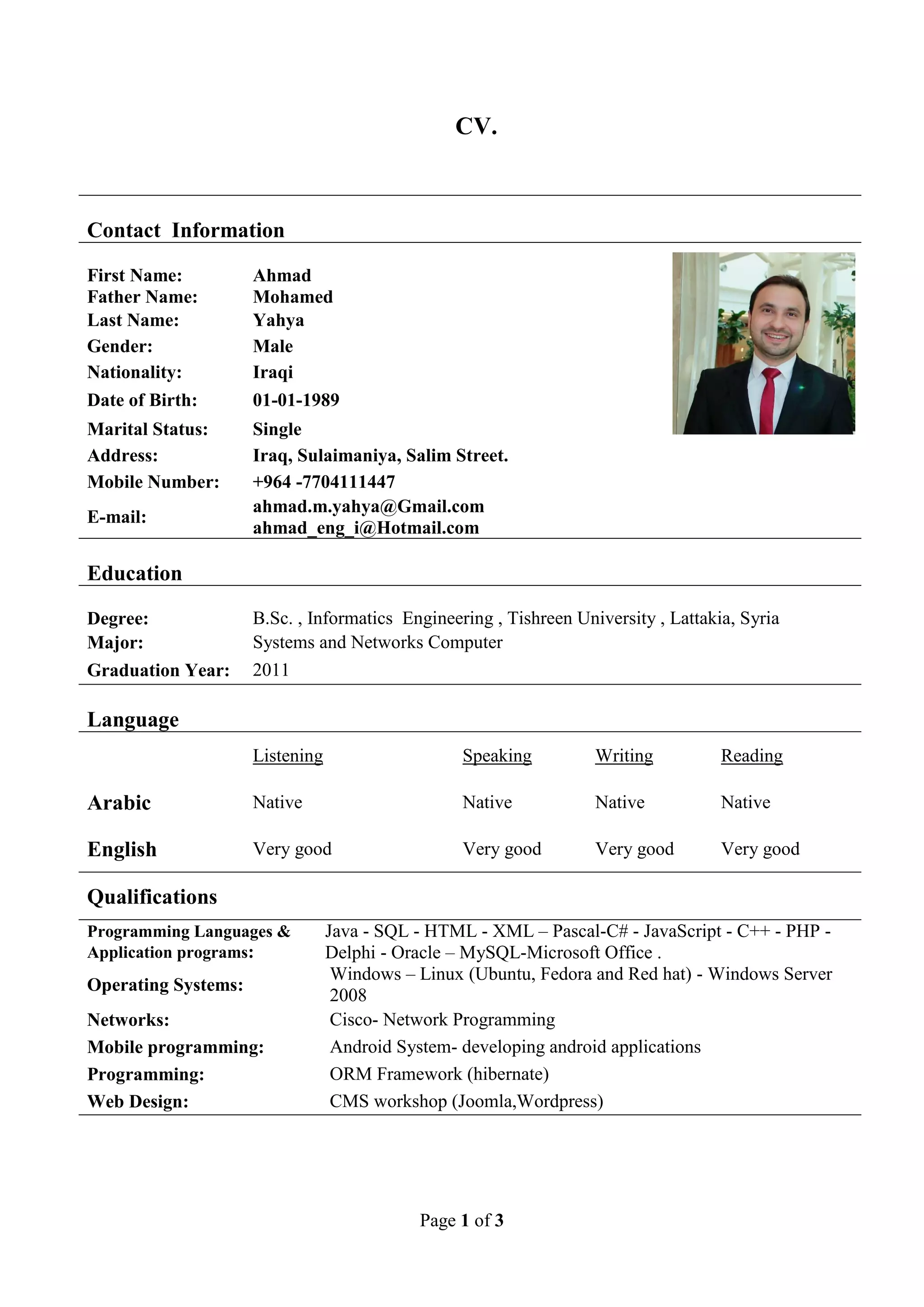 CV: Ahmad Mohamed Yahya | PDF