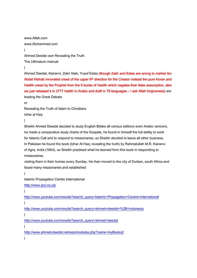 Ahmed deedat-revealing-the-truth-the-ultimatum-manual | PDF